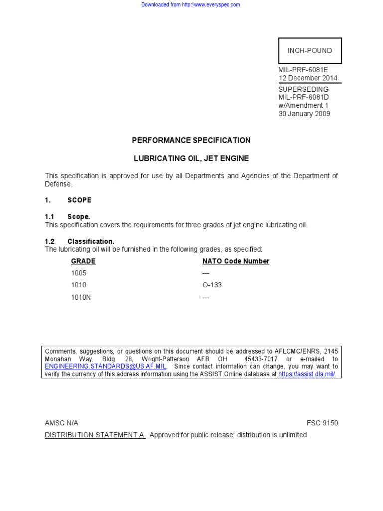 Performance Specification Lubricating Oil, Jet Engine: 1. Scope 1.1 ...