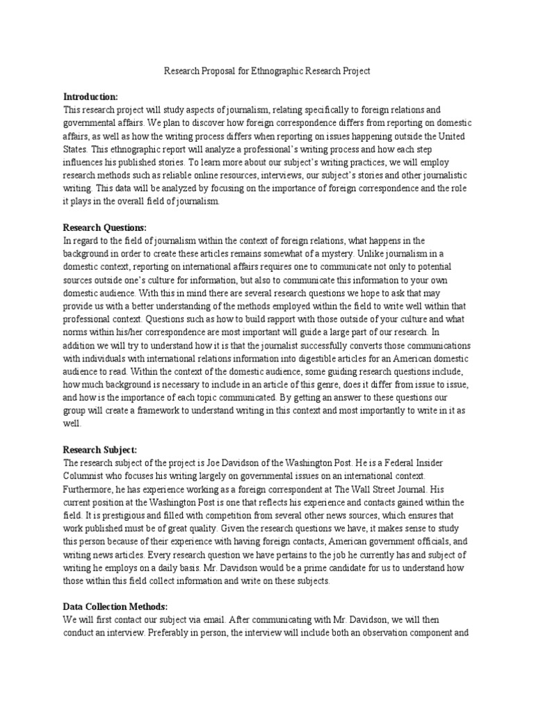 Ethnographic Research Proposal | PDF | Journalism | Ethnography