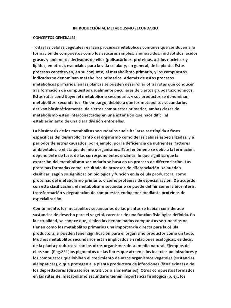 Introducción Al Metabolismo Secundario | PDF | Alcaloide | Metabolismo Introducción Al Metabolismo Secundario | PDF | Alcaloide | Metabolismo