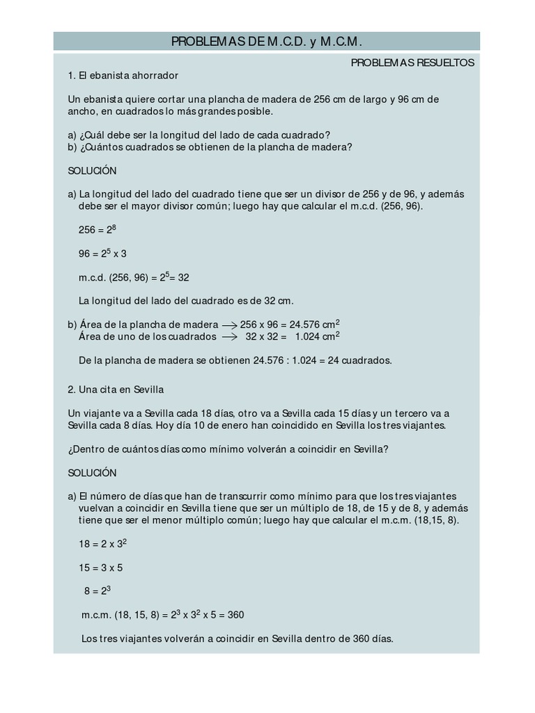 Ejercicios de M.C.M. y M.C.D. | PDF | Enseñanza de matemática | Science