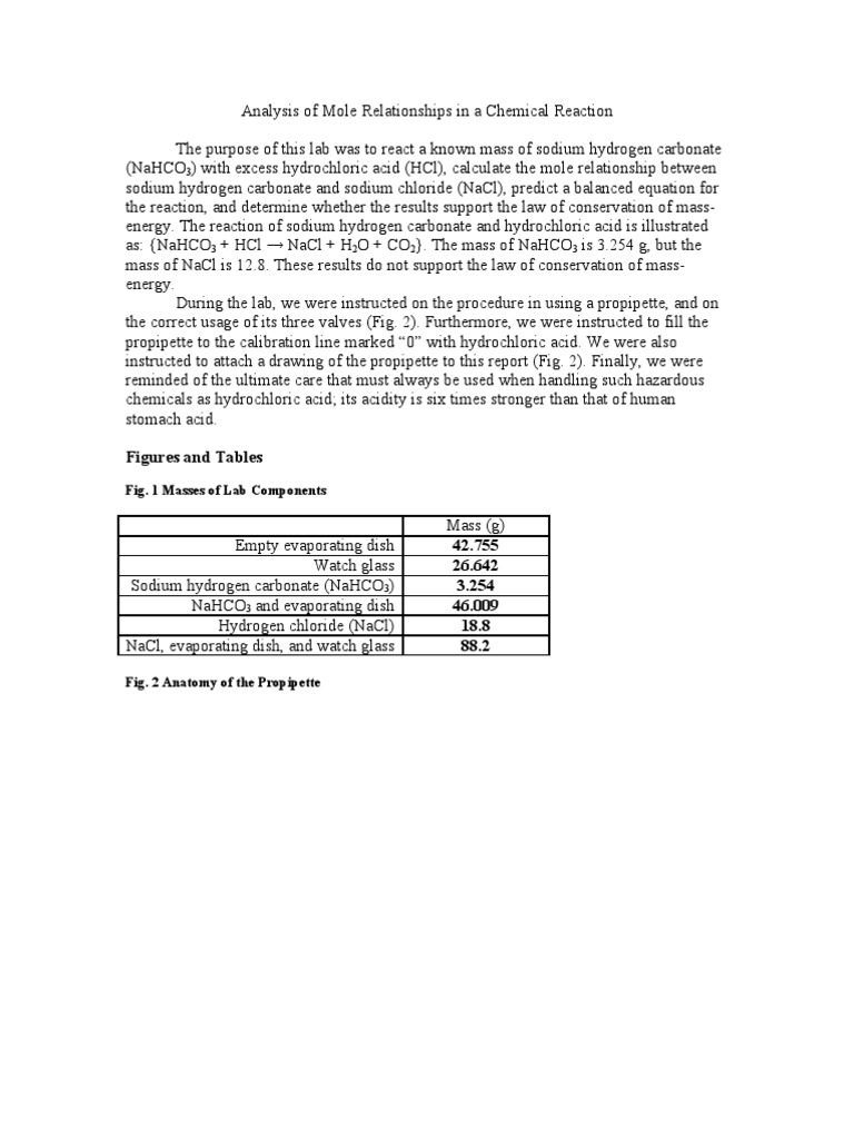 An Analysis of Mole Relationships in A Chemical Reaction | PDF ...