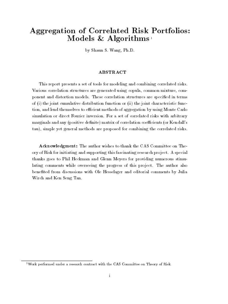 Aggregation of Correlated Risk Portfolios - Models and Algorithms PDF ...