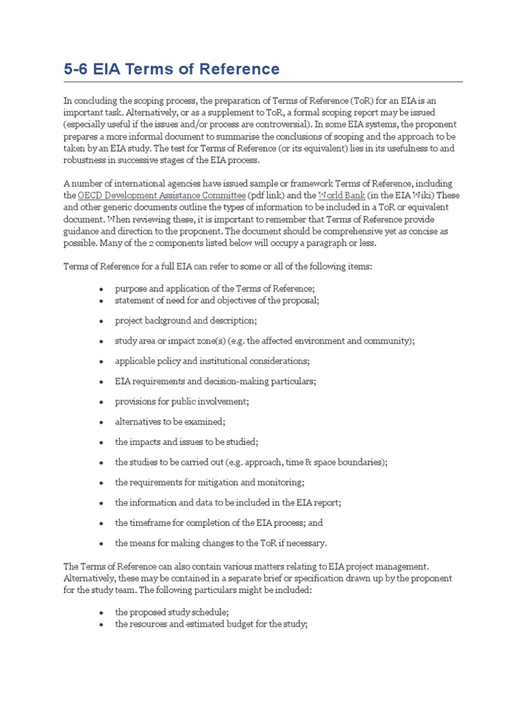 EIA - Terms of Reference | PDF | Environmental Impact Assessment | Business