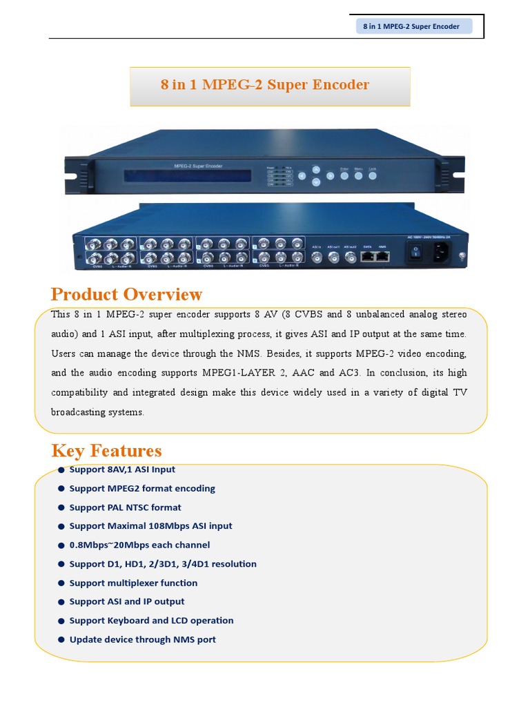 Product Overview: 8 in 1 MPEG-2 Super Encoder | PDF | High Definition ...