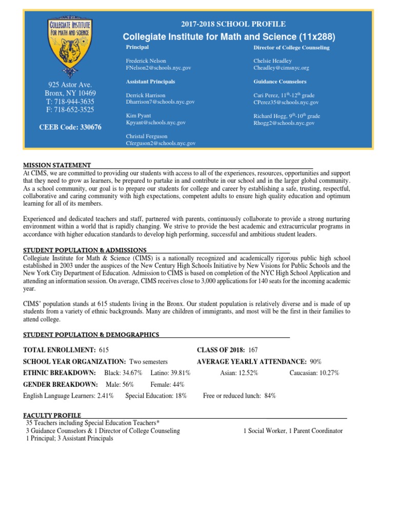 Cims School Profile 1 | PDF | Advanced Placement | Schools