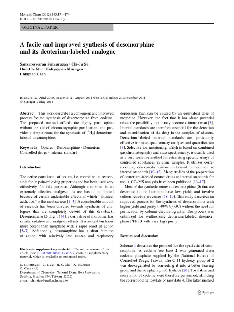 A Facile and Improved Synthesis of Desomorphine | PDF | Gas ...