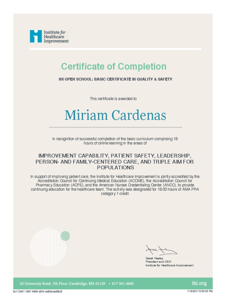 Ihi Certificate - Basic Certificate in Quality Sa | PDF