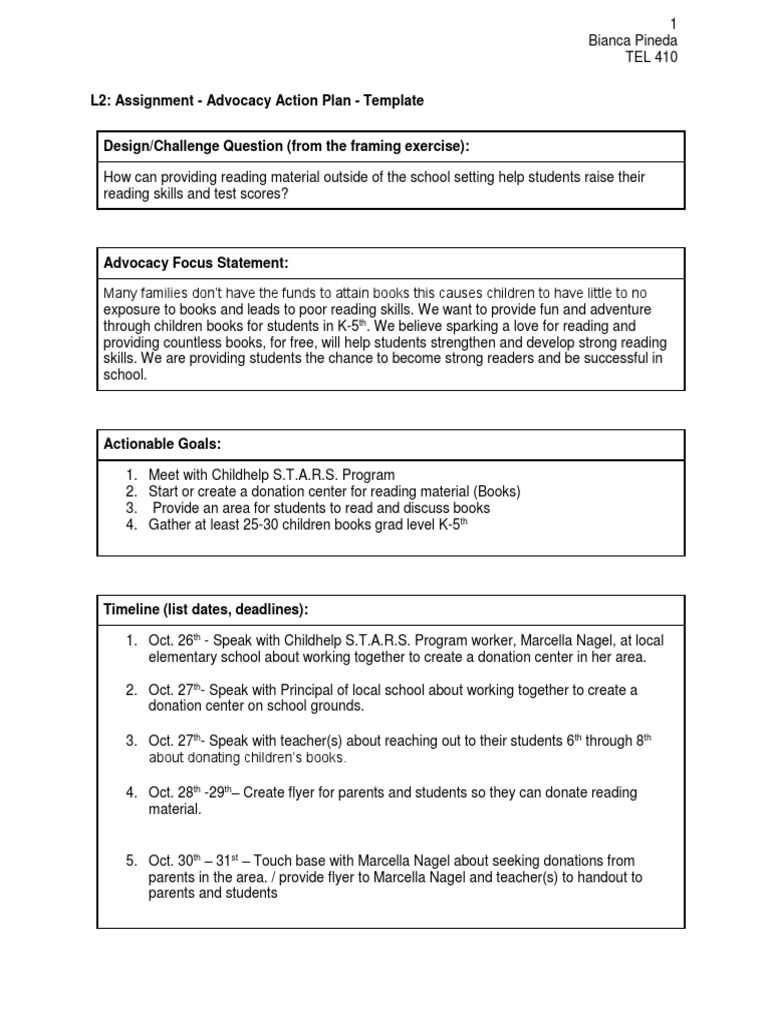 l2 Tel410 - Assignment - Advocacy Action Plan - Template 2 | PDF ...