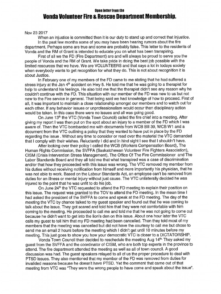 Ex Fire Chief Letter | PDF