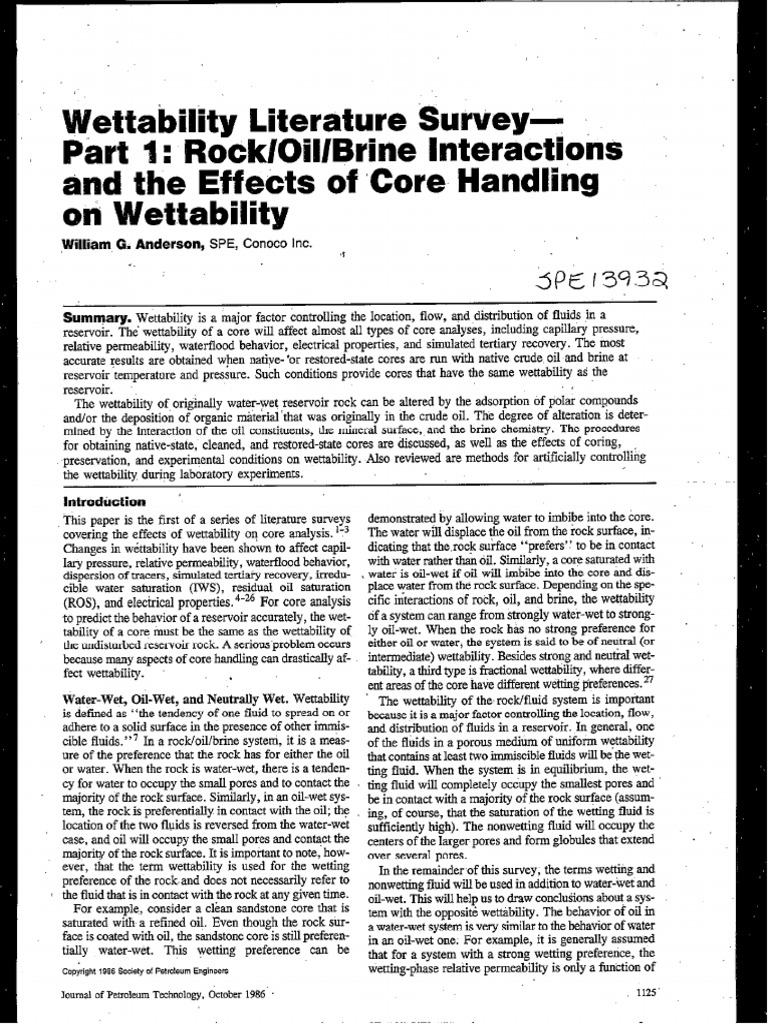 Anderson, W. G. - Wettability Literature Survey | PDF | Adsorption ...