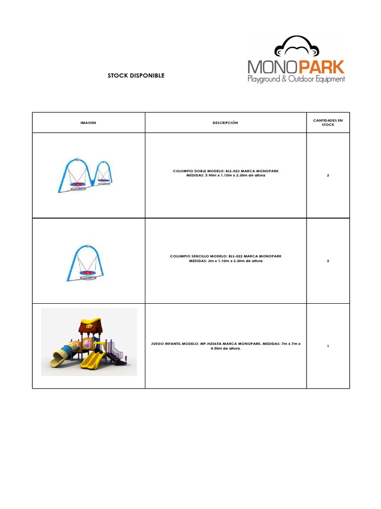 Stock Juegos Infantiles Entrega Inmediata - Monopark (Al 18 de Mayo) PDF | PDF | Jugar (actividad)