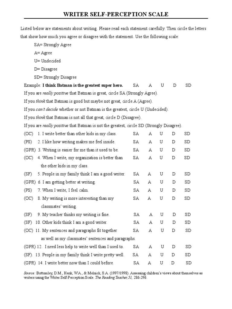 Writer Self-Perception Scale | Download Free PDF | Cognition ...