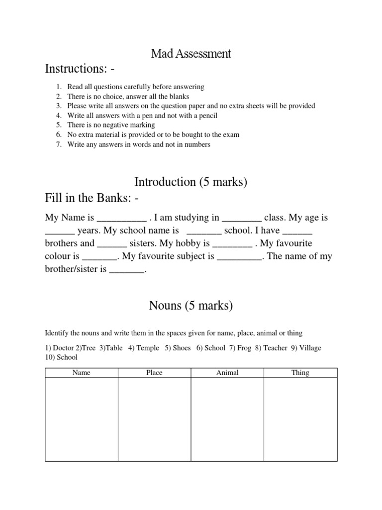 Mad Assessment Instructions and Tasks | PDF