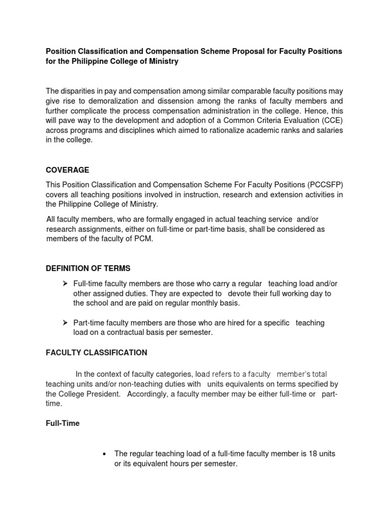 Position Classification and Compensation Scheme Proposal For Faculty ...