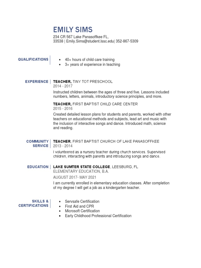 Emily Sims: Qualifications | PDF | Self-Improvement | Wellness