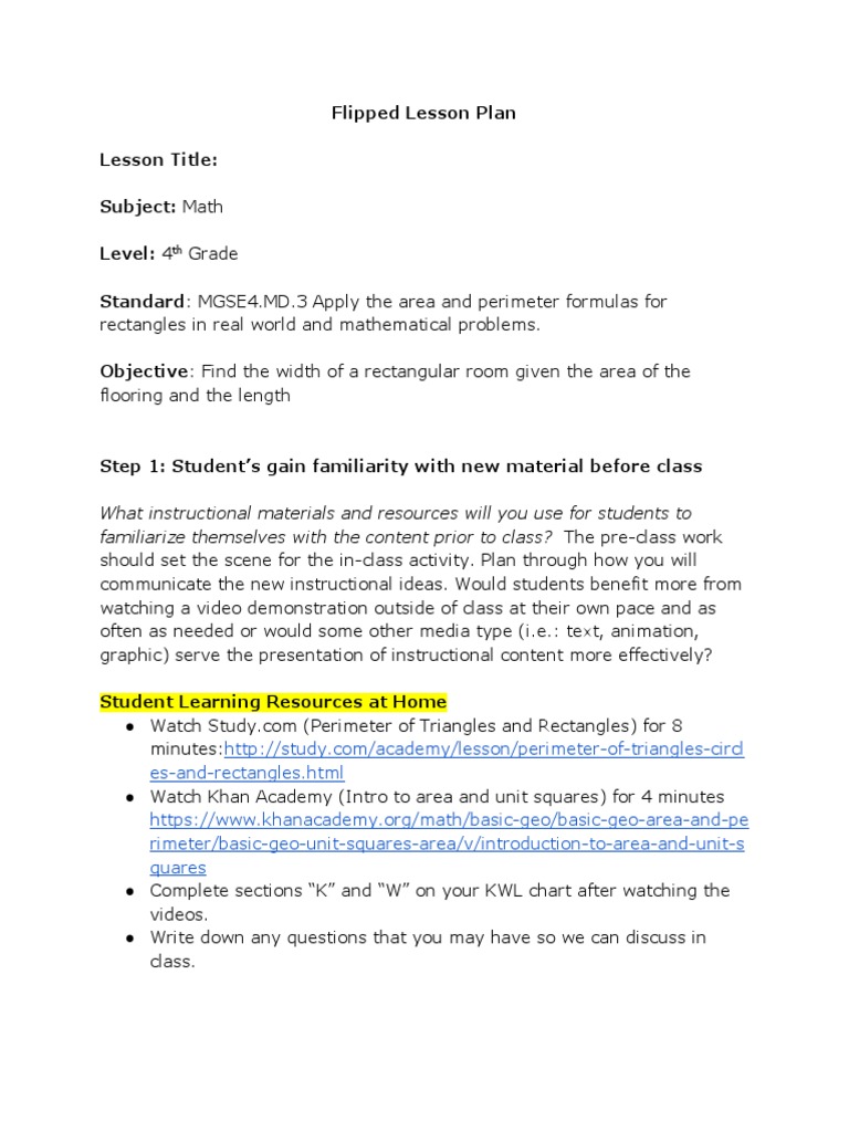 Flipped Lesson Plan | PDF | Education Theory | Behavioural Sciences