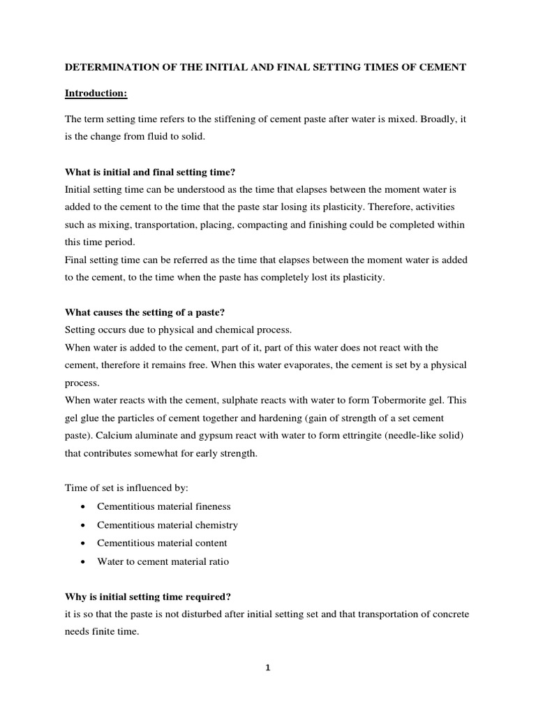 Determination of the Initial and Final Setting Times of Cement | Cement ...