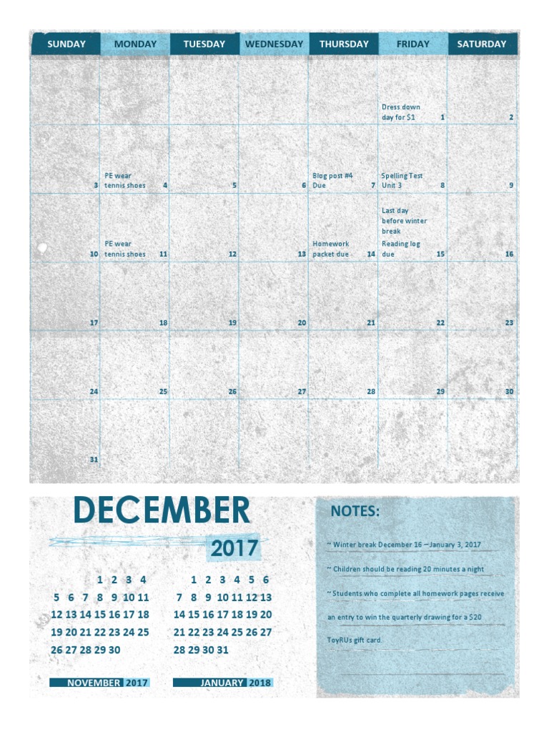 December 2017 Calendar | PDF | Sports | Clothing