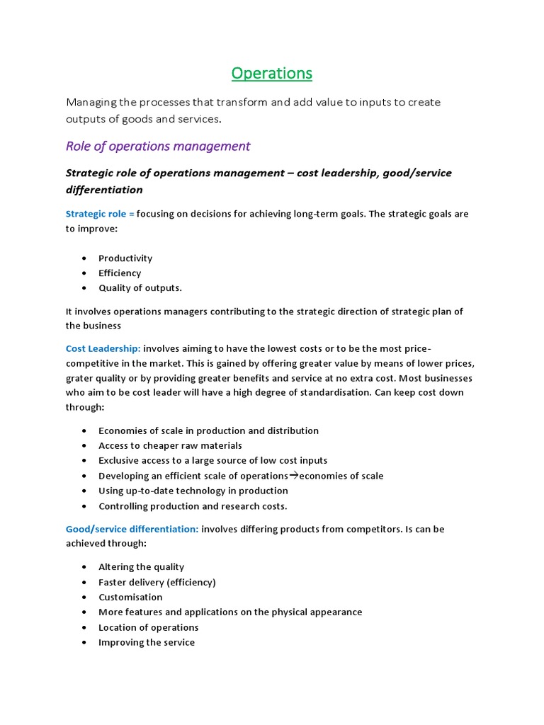 Navigating Operations: Understanding the Strategic Role, Processes, and ...