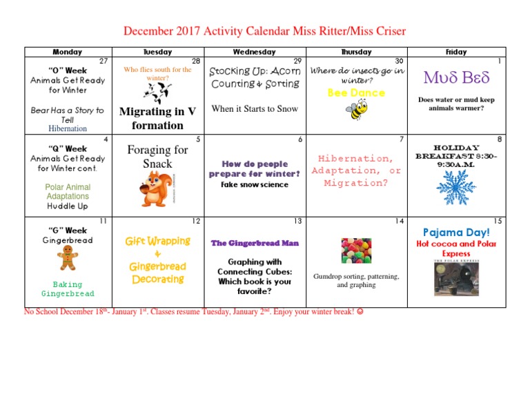 December 2017 Activity Calendar | PDF | Nature