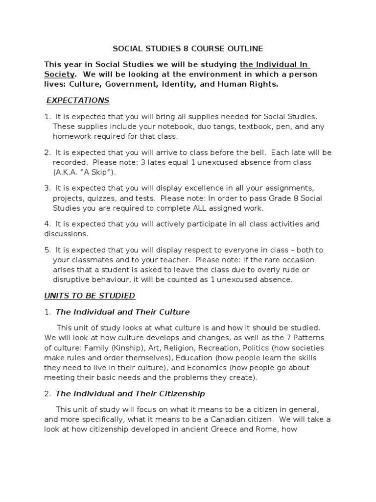 Social Studies 8 Course Outline | PDF | Citizenship | Human Rights