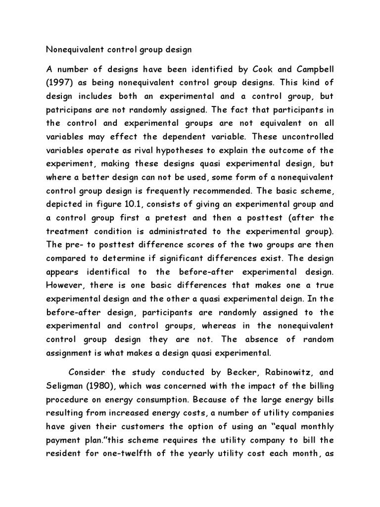 Nonequivalent Control Group Design | PDF | Experiment | Design Of ...