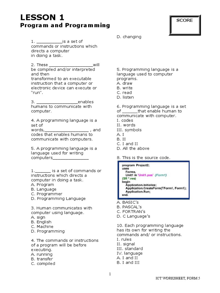 CD Ict Worksheet La5 Form 5 | PDF | Computer Programming | Programming ...
