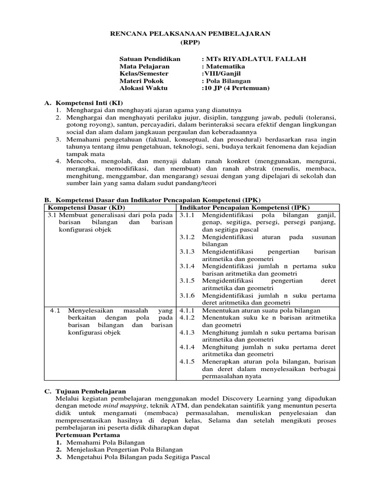 1.RPP Pola Bilangan | PDF | Metode & Bahan Ajar