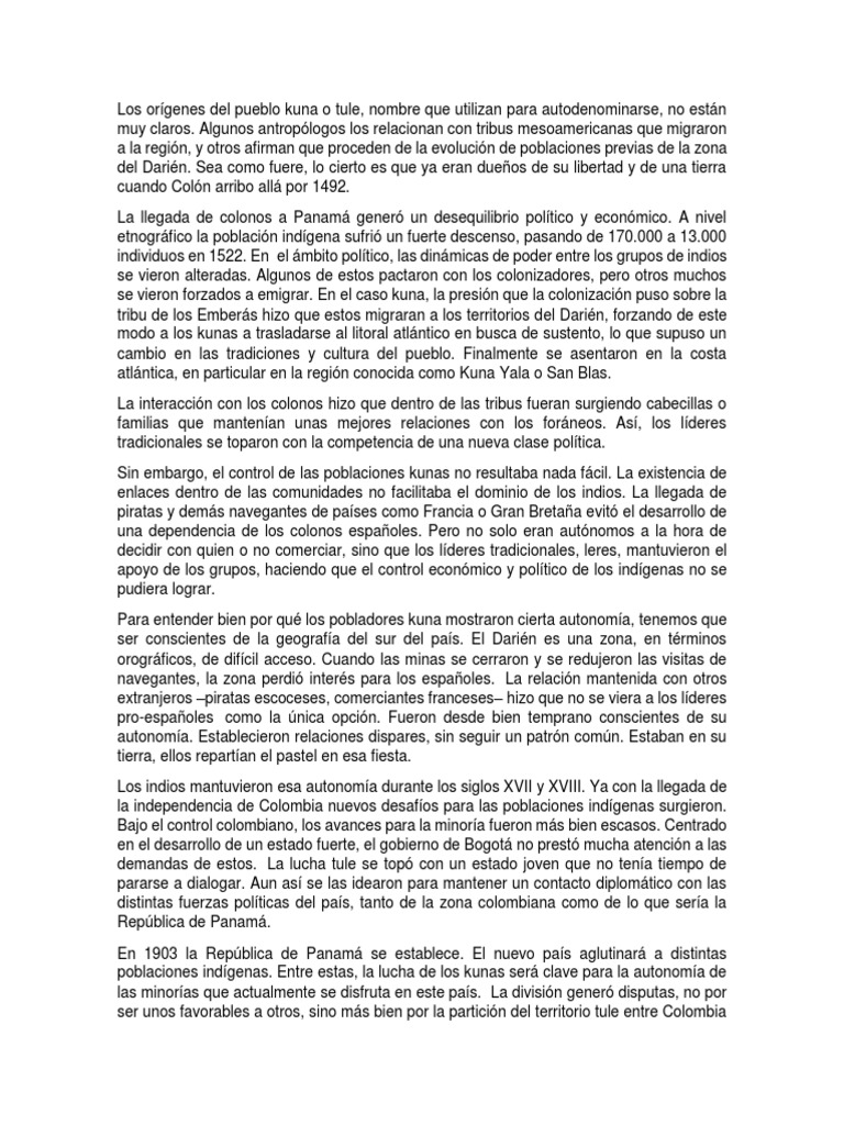 Los Orígenes Del Pueblo Kuna o Tule | PDF | Panamá | Colombia