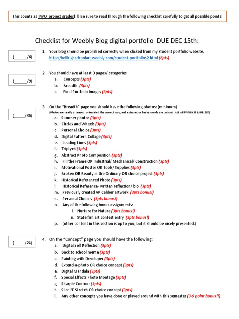 Semester 1 Weebly Checklist Ap Photo | PDF | Home & Garden