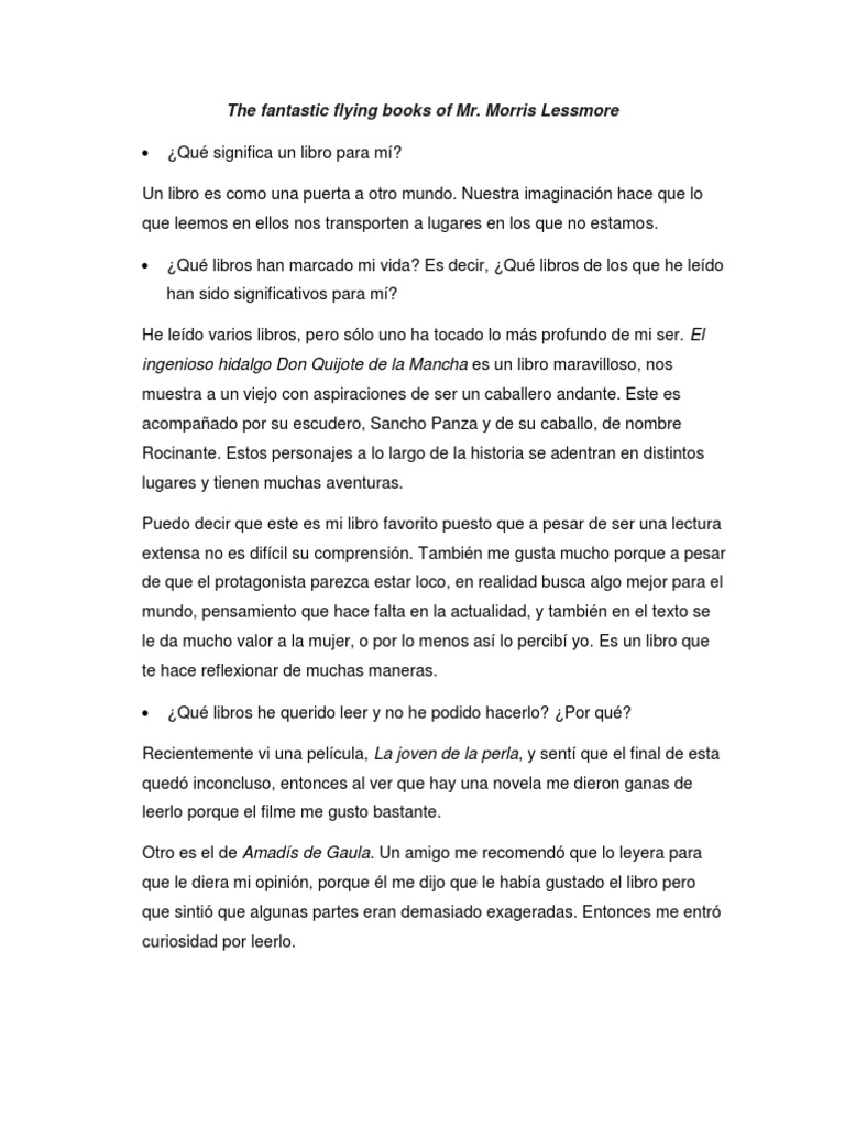 Actividad Sobre El Vídeo The Fantastic Flying Books of Mr. Morris ...