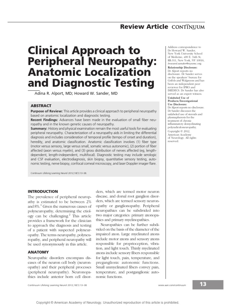 AAN CONTINUUM Approach To Peripheral Neuropathy Localization and ...