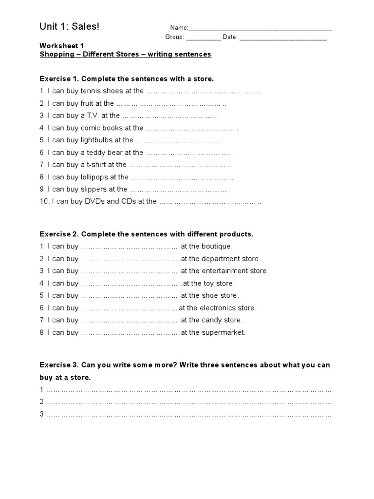 Shopping Different Shops Worksheet | PDF