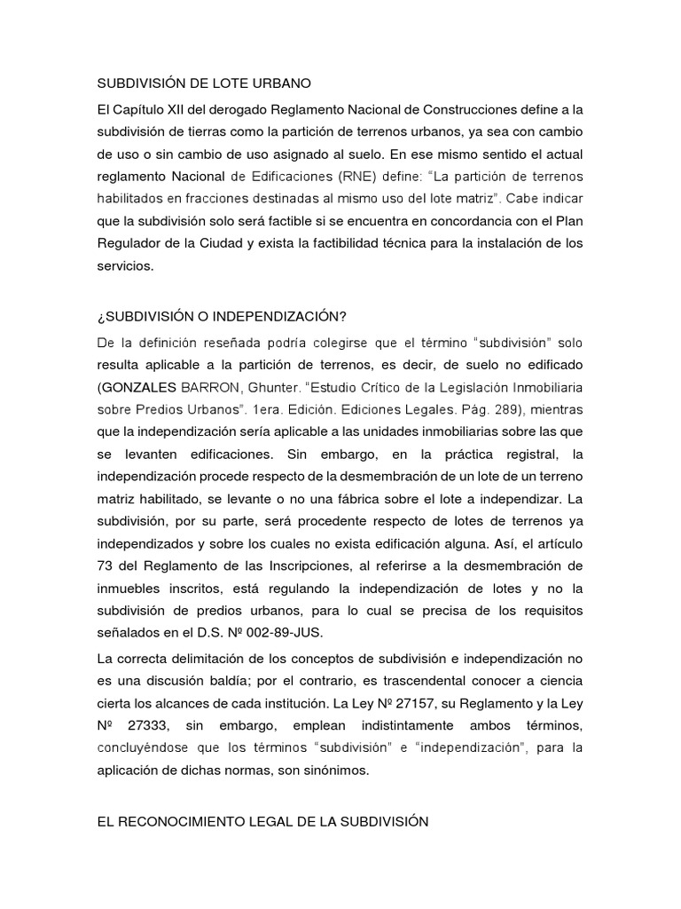 Subdivisión de Lotes Urbanos: Guía Legal | PDF | Regulación | Gobierno ...