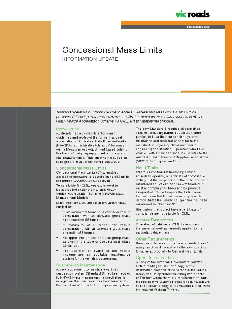 Vicroads - Mass Limits | PDF | Suspension (Vehicle) | Trailer (Vehicle)