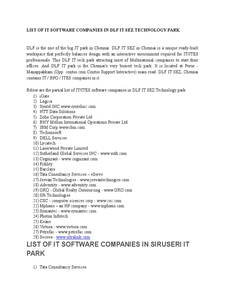 List of It Software Companies in DLF It Sez Technology Park | Download ...