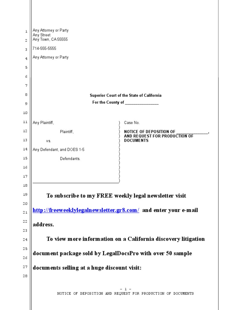 Sample Notice Of Deposition