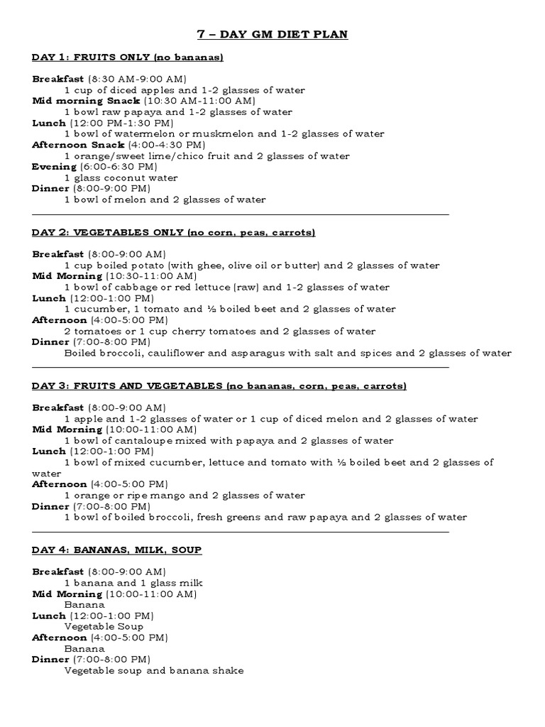 7 - Day GM Diet Plan | PDF | Hamburgers | Lunch
