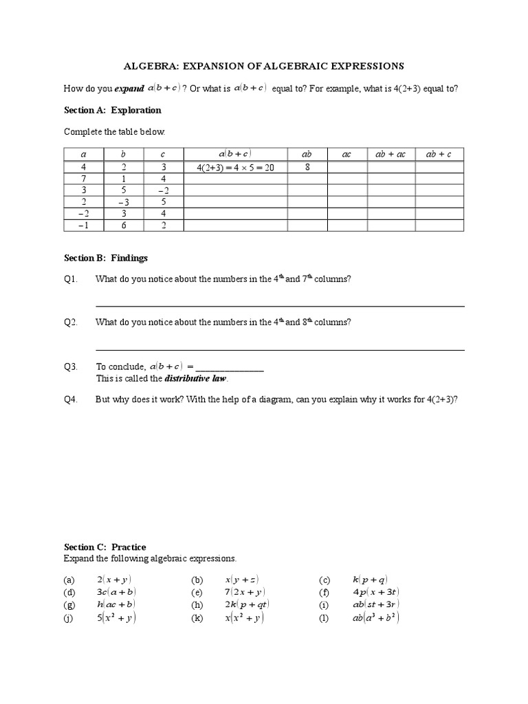Algebraic Expansion | PDF | Algebra | Teaching Mathematics