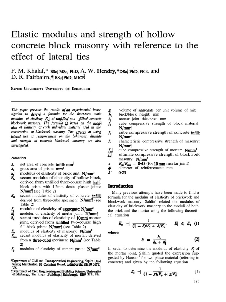 4 Elastic Modulus and Strength of Hollow Concrete Block Masonry With ...