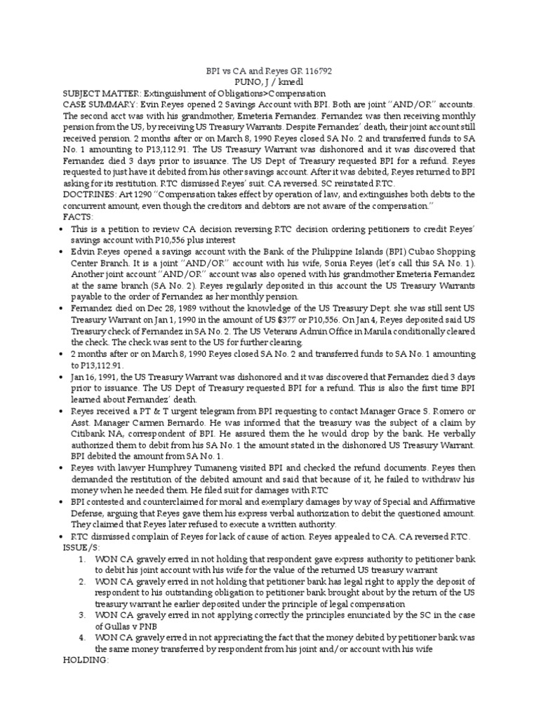 BPI Vs Reyes | PDF | Debits And Credits | Debt