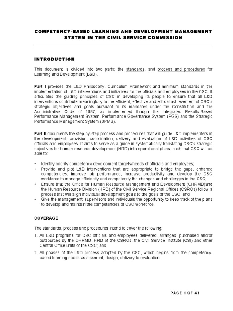 Part I Provides The L&D Philosophy, Curriculum Framework and Minimum ...