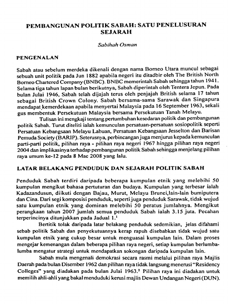 Pembangunan Politik Sabah PDF | PDF
