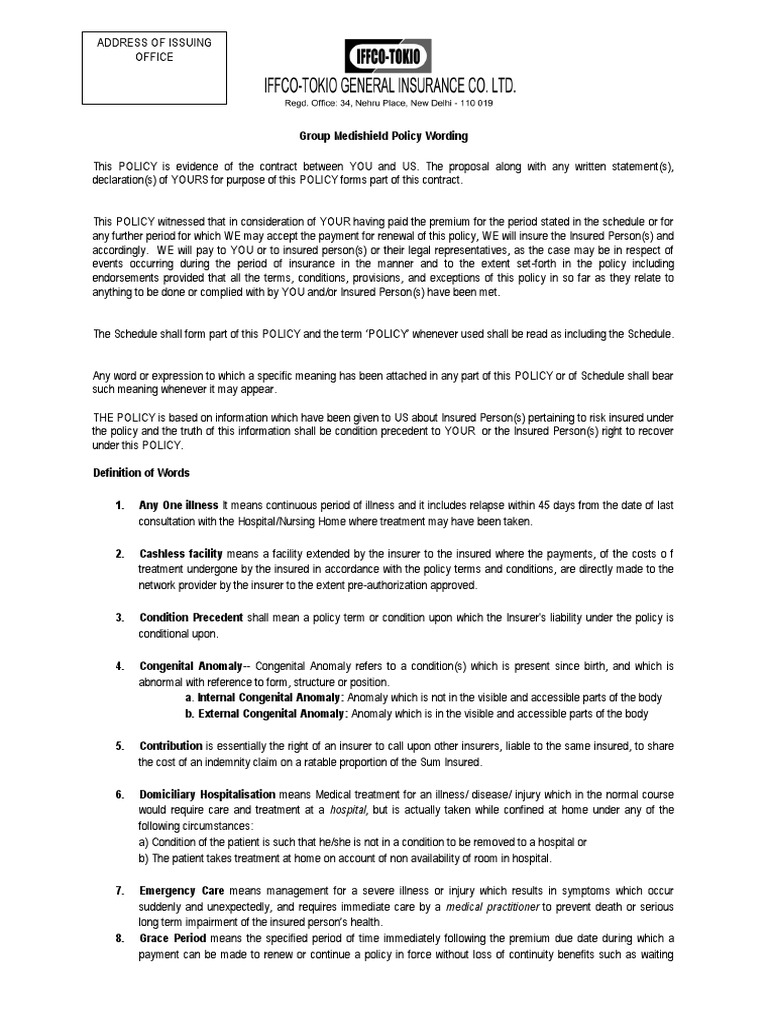 Standard ITGI GMC Policy Wording | PDF | Insurance | Patient