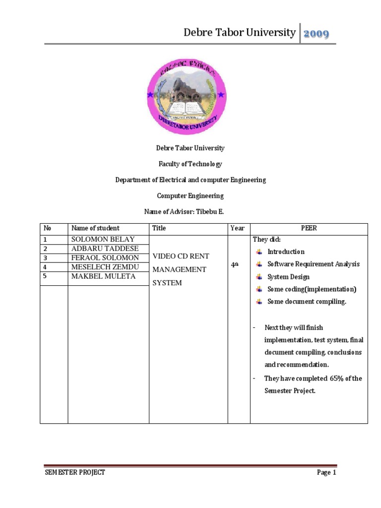 Debre Tabor University Semester Projects Status | PDF | Intellectual ...