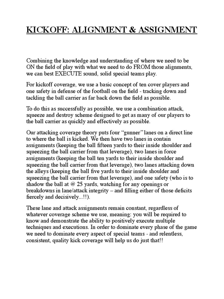 Kickoff- Alignment & Assignment | Gridiron Football | Sports Rules And ...