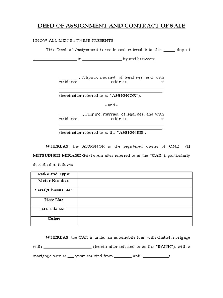 DOA Contract for Vehicle Assignment | PDF | Assignment (Law) | Conveyancing