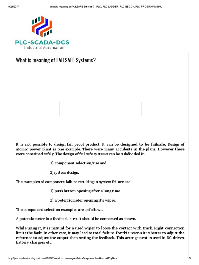 What Is Meaning of Failsafe Systems - PLC, PLC Ladder, PLC Ebook, PLC ...