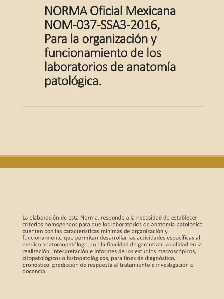 NORMA Oficial Mexicana NOM-037-SSA3-2016, para La Organización | PDF | Histología | Calidad ...