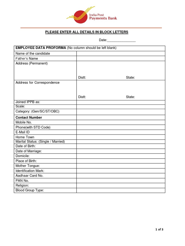 Employee Data Proforma Form | PDF